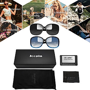 Joopin Big Sunglasses Oversized Shades for Women Ladies Trendy Large Sun Glasses Polarized UV Protection Rhinestone Sunnies 2 Pack (Black + Tinted Blue)