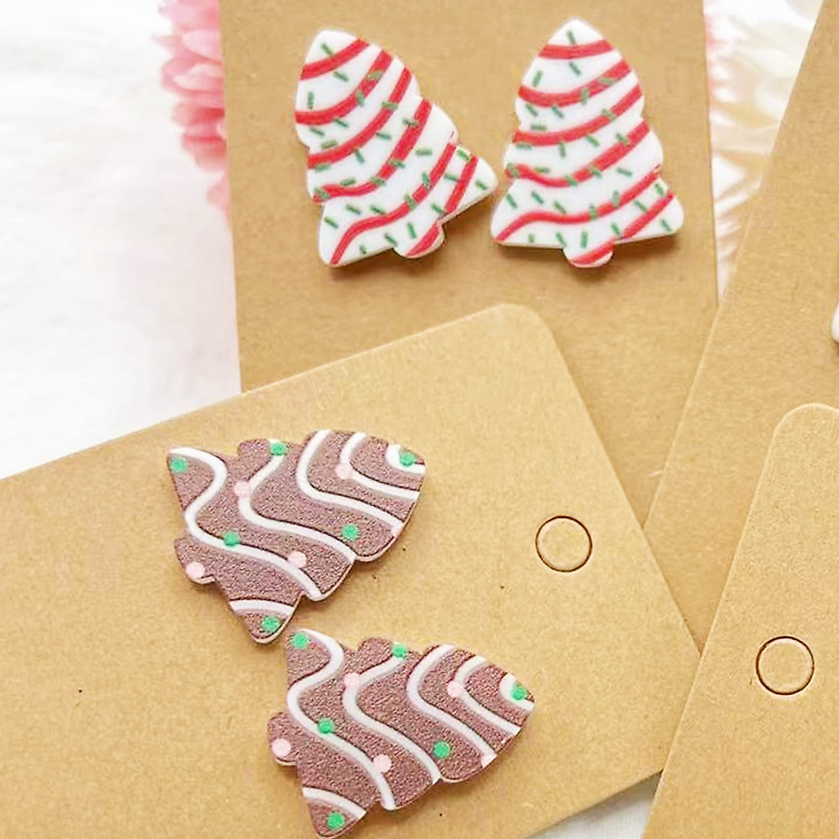 2Pcs Christmas Tree Cake Earrings for Women Christmas Tree Snowflake Acrylic Stud Earrings Christmas Holiday Jewelry for Womens Gift (tree)