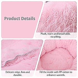 TINTON LIFE Luxury Plush Pet Bed with Pillow for Cats Small Dogs Round Donut Cuddler Oval Cozy Self-Warming Cat Bed for Improved Sleep Pink M