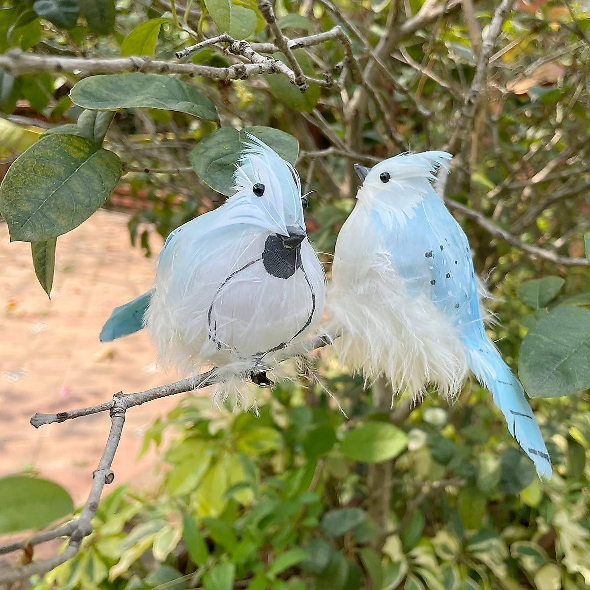 LWINGFLYER 6pcs Realistic Blue Jay Birds Clip on Ornaments Artificial Feathered Birds for Christmas Tree Decoration Wreaths Craft