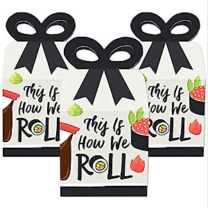 Big Dot of Happiness Let’s Roll - Sushi - Square Favor Gift Boxes - Japanese Party Bow Boxes - Set of 12