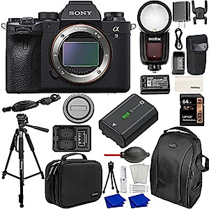 Sony Alpha 9 II Mirrorless Full-Frame Camera Bundle with GODOX Flash, Extra Battery, 64GB SDXC Card, Backpack, Dually Charger, Handy Case, Tripod + More | Sony a9II