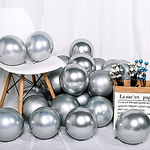 RUBFAC Silver Balloons Latex Party Balloons, 100pcs 12 Inch Silver Balloons for Party Decoration Like Birthday Party, Graduation, Wedding, Baby Shower, Gender Reveal (with Silver Ribbon)
