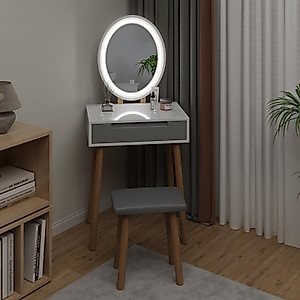 ARTETHYS Makeup Vanity Table Set with 3 Adjustable Lighted Mirror Small Vanity Desk with Drawer and Lights White Makeup Vanity Desk with Chair for Small Space Bedroom