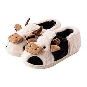 EOIRQHOPDD Cute Cow Slippers for Women Girls Fuzzy Plush cotton slippers household indoor Outdoor Slippers