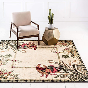 Unique Loom Barnyard Collection Area Rug - Farm (4' 1" Square, Cream/ Black)