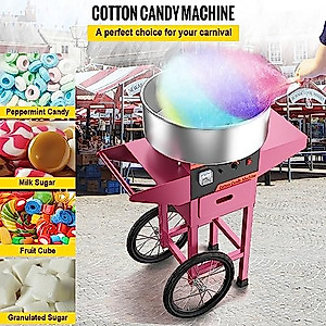 Commercial Cotton Candy Machine with Cart for Family and Parties - 19.7 Inch, Pink - Ideal for Birthday Parties and Events