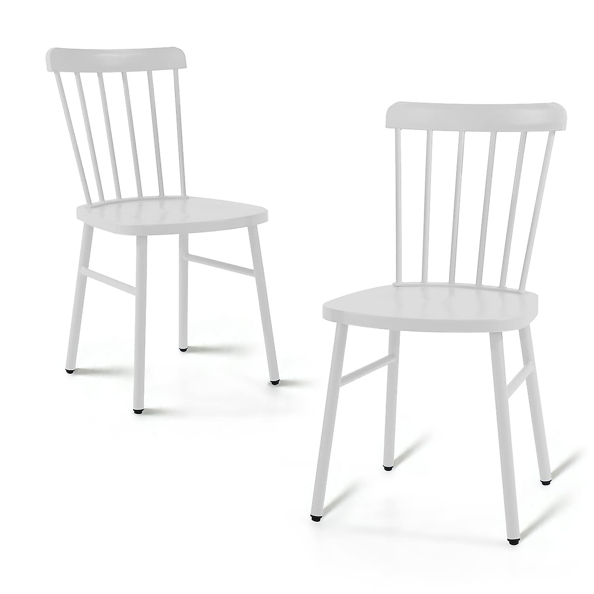 Anmutig White Metal Patio Dining Chairs Set of 2 Indoor/Outdoor Windsor Chairs Farmhouse Spindle Back, Modern Mid-Century Country Style, Kitchen Side Chairs for Living Room Restaurant, Widen Seat