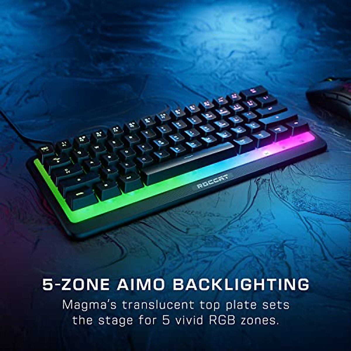 ROCCAT Magma Mini - 60% RGB Gaming Keyboard with 5 Programmable Lighting Zones, Membrane Key switches, Programmable Function Layers, Anti-Ghosting, & Spill Resistance - Black