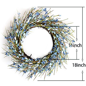 Bibelot 18inch Artificial Forsythia Flower Wreath, All Year Around Wreath for Front Door, Wedding Window Home Wall Indoor Front Door Decor (Blue, 18in)