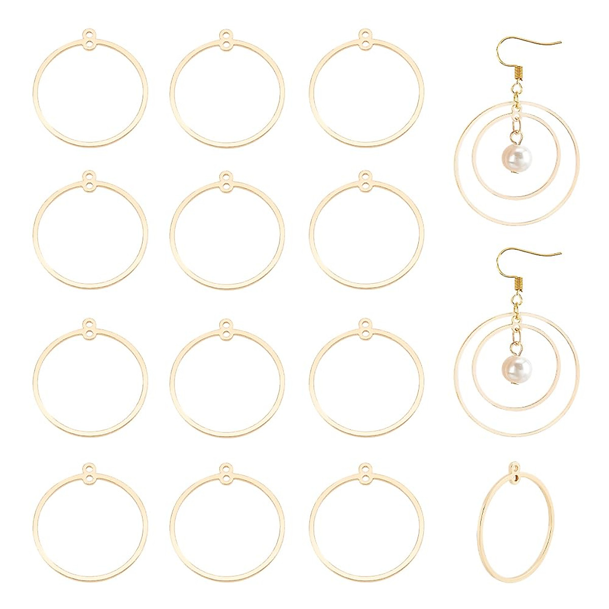 BENECREAT 20pcs 18K Real Gold Plated Round Beading Hoop Earring Finding Components for Jewelry Making, Wedding Mother's Day Festival Gift DIY, 27.5x25mm