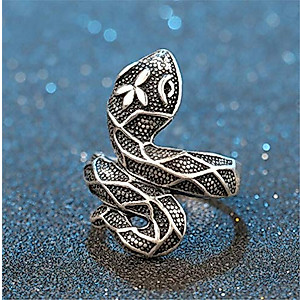 PAMTIER Women's Retro Creative Snake Ring Vintage Jewelry Silver Black Size 7