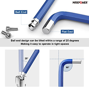 MAXPOWER 18-Piece Hex Key Allen Wrench Set, Hex Key Set SAE & Metric Extra Long Arm Ball End Set with T-Handle