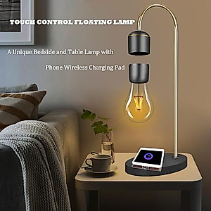 FloatGo Levitating Bulb Lamp with Wireless Charger for Smart Phones Apple Android Magnetic Levitation LED Night Light Gold Floating Desk Toys Love Family Office Gift Home Decor