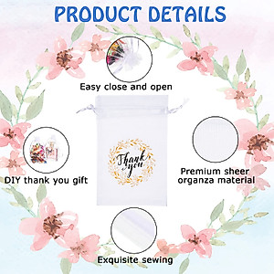 100 Pieces Thank You Bags Sheer Organza Bags, Small Jewelry Present Bags with Drawstring, 4 x 6 Mesh Wedding Party Favor Bags for Sachet, Jewelry, Candy, Soap, Makeup Organza Tulle Favor Bags (White)