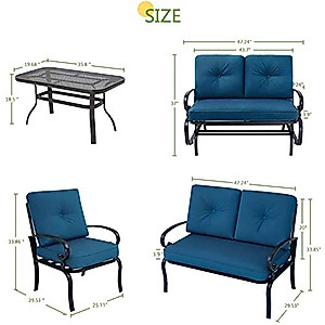 Patiomore 5 Pcs (6 Seats) Outdoor Patio Furniture Conversation Sets, Glider, Loveseat and Coffee Table, 2 Lounge Chairs with Cushions (Peacock Blue)