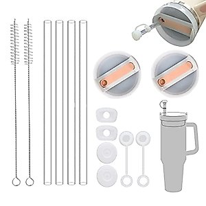 2 Pack Replacement Lid Fit Stanley 40 Oz Tumbler With Handle,Tumbler Lids For Stanley Cup 2.0 Version Stanley Quencher,Cup Accessories Including Straw Cover Cap,leak Stopper And Lid Spill Plug, White