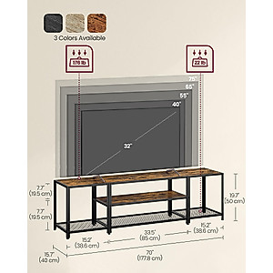 VASAGLE Modern TV Stand for TVs up to 75 Inches, 3-Tier Entertainment Center, Industrial TV Console Table with Open Storage Shelves, for Living Room, Bedroom, Rustic Brown and Black ULTV098B01