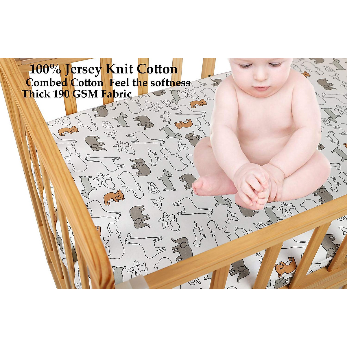 Jersey Cotton Bassinet Sheet Set 3 Pack Fitted Cradle Sheets, Ultra Soft Stretch 190 GSM, for Baby Boy, Universal Fit Rectangle Oval Hourglass Bassinet Mattress, Dinosaur Elephant Koala
