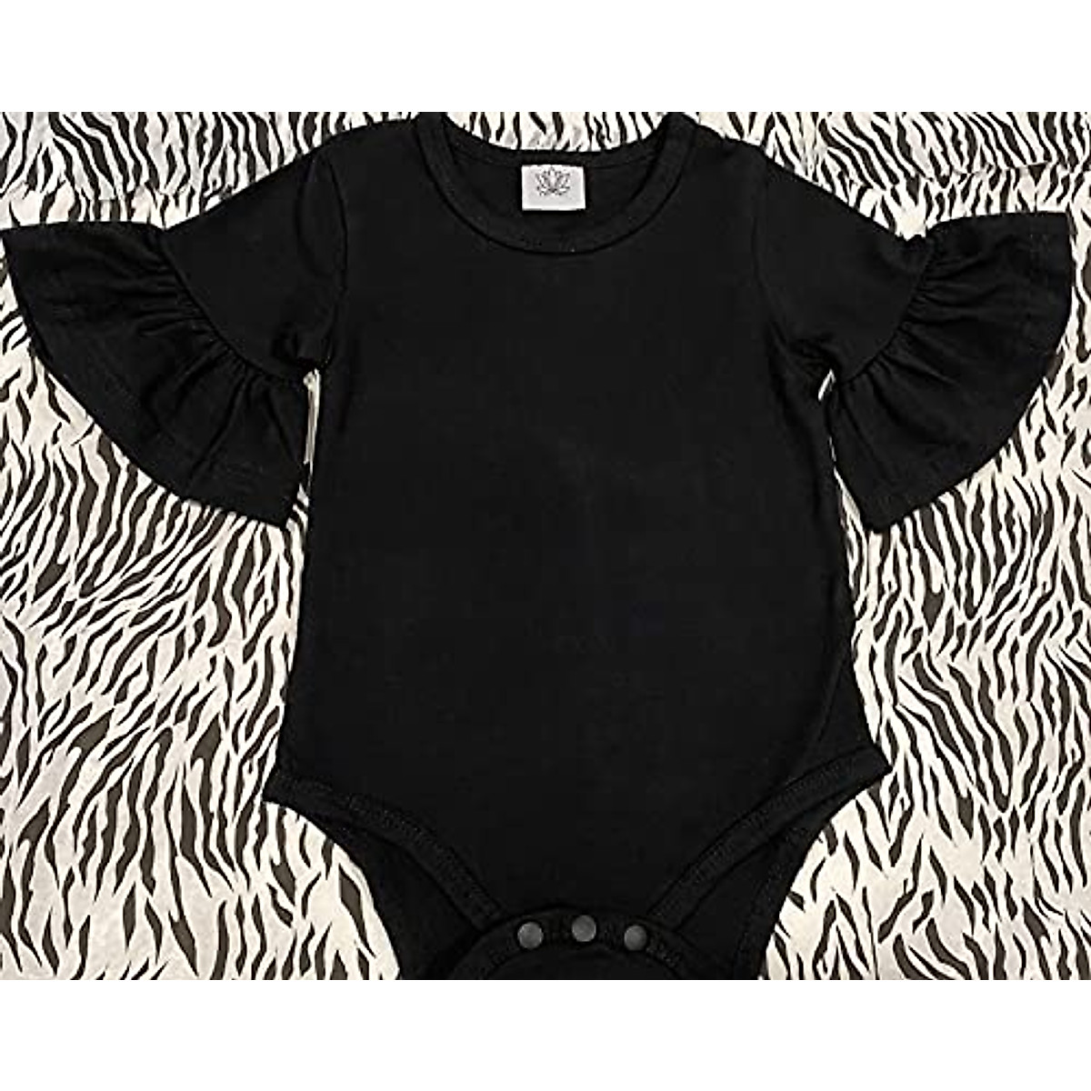 Lotus Lane Baby Onesie Black Onesie Bell Sleeve Romper Flared Ruffle Bodysuit Stretchy Big Bow Headband Outfit