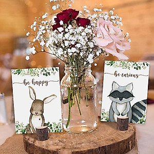 8Pcs Woodland Centerpieces and Wooden Stands, Woodland Animal Baby Shower for Table Decorations, Double Side Forest Themed Birthday Party Supplies, Wild One Birthday Party Decorations for Boys Girls