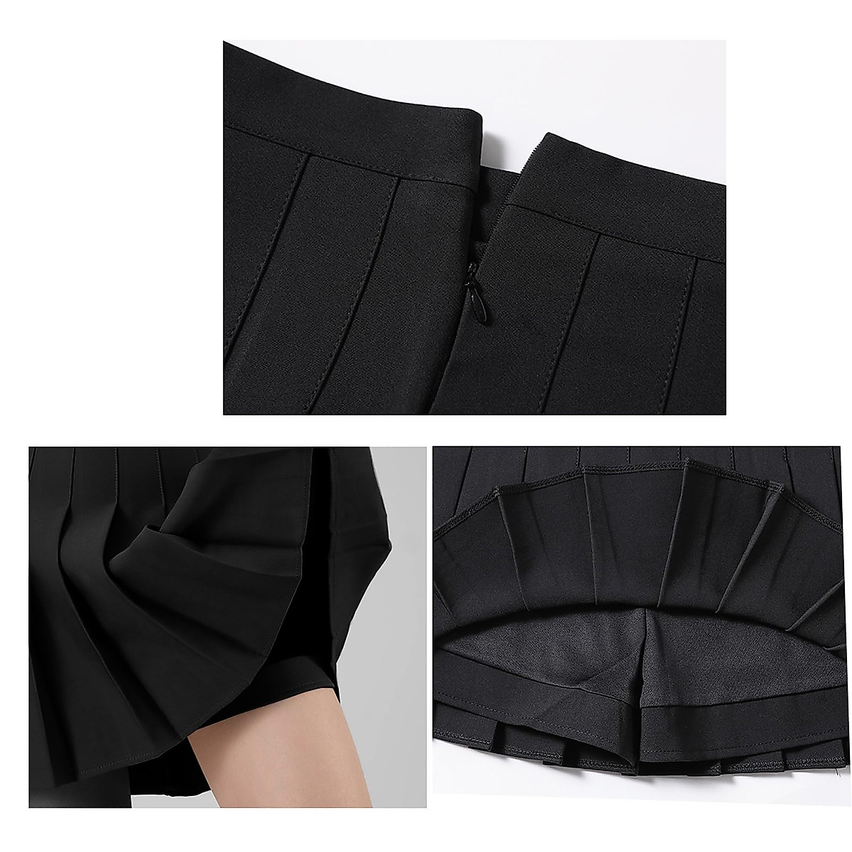Women Girls 2023 high Waisted Pleated Skater Tennis School Skirt Uniform Skirts A-Black