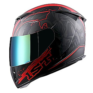 1Storm Motorcycle Full Face Helmet Skull King Matt Red HJK311 + One Extra Clear Shield + Motorcycle Bluetooth Headset