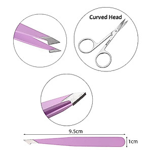 Curved Eyelash Scissors Small Mini Eyebrow Scissors for Women Eyebrow Grooming Kit Tweezers Set Stainless Steel Facial Hair Eyebrow Remover Tools for Women Girls (Set of 5pcs)