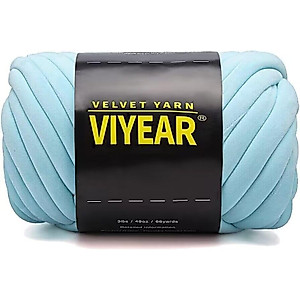 Chunky Yarn for Hand Knitting Blanket Knotted Pillow，Super Soft Vegan Light Blue Velvet Yarn Jumbo Fluffyh Braided Cotton Bulky Giant Yarn for Christmas DIY Home Decoration