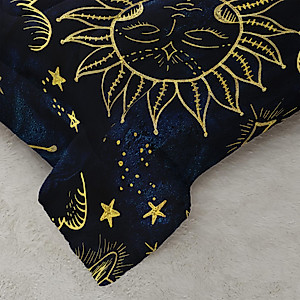 Ntlfup Sun and Moon Comforter Set Twin Size, Starry Sky Celestial Star Bedding Set for Kids Boys Girls, Blue Golden Bohemian Gothic Comforter Set