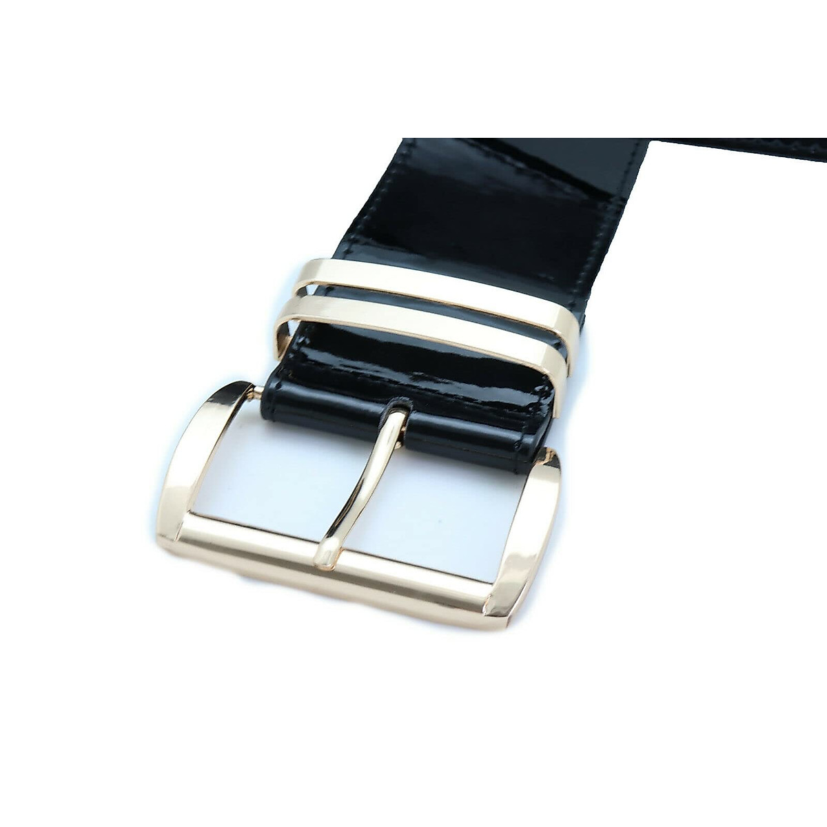 TFJ Women Fashion Wide Belt Faux Leather Metal Buckle Plus Size L XL (Black - patent faux leather)