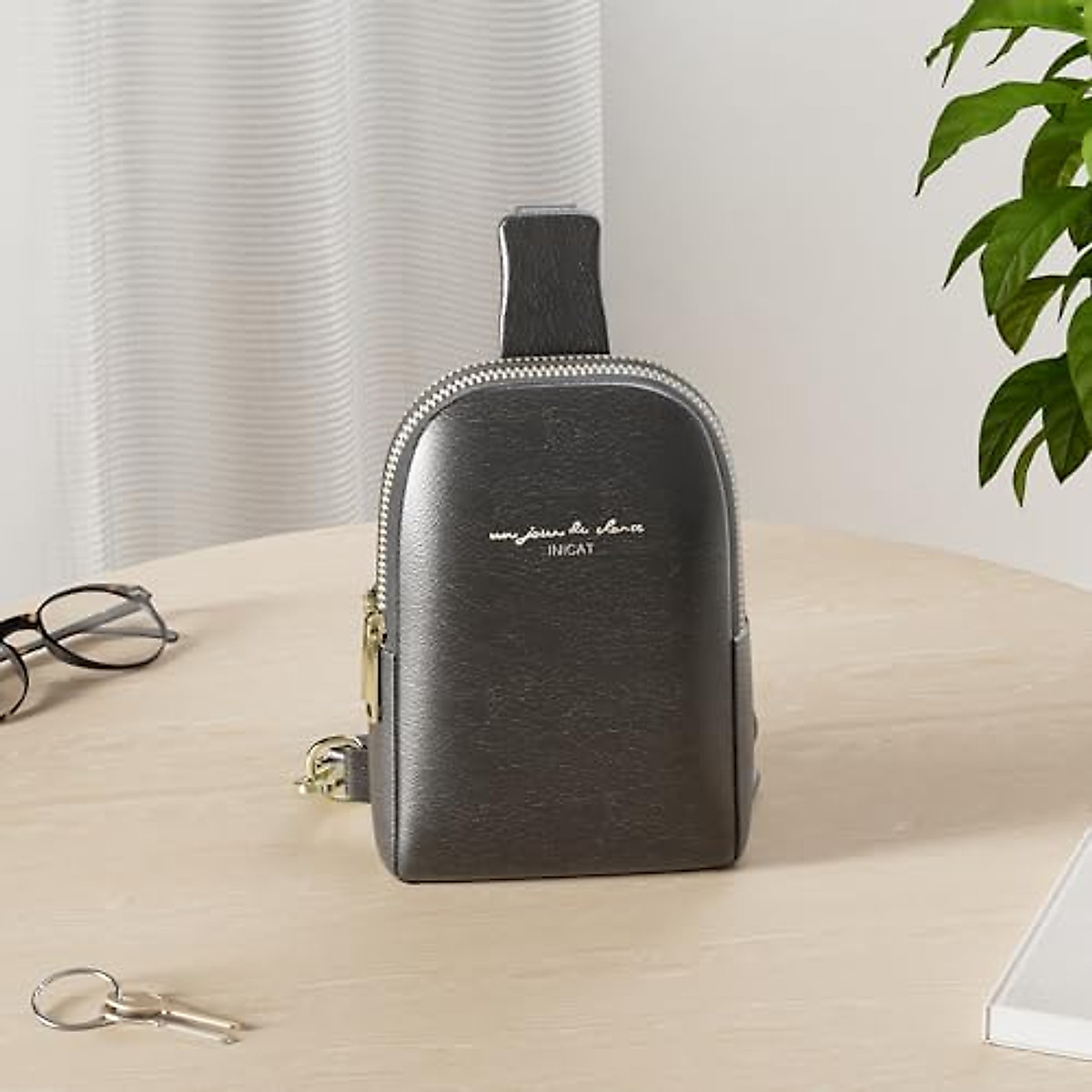 INICAT Travel Small Sling Bag Leather Crossbody Bags for Women Fanny Packs Cross Body Bag for Woman Cross Body Purses(Black)