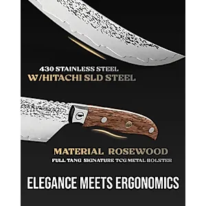 The Cooking Guild Slicer Knife - 12 Inches - Grizzly Series - San Mai Steel Japanese Slicing Knife with Hammered Finish - Rosewood Handle Meat Slicer - Rust-Resistant