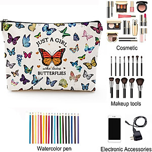Byqone Butterfly Gifts for Women Butterfly Makeup Bag Animal Lover Gifts Just A Girl Who Loves Butterflies Makeup Zipper Pouch Bag Butterflies Lover Gift For Women Girls