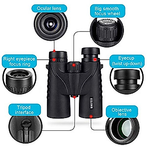 Binoteck 10x42 Binoculars for Adults - Professional HD Roof BAK4 Prism Lens Binoculars for Bird Watching, Hunting, Travel, Sports, Opera, Concert, with Carrying Bag (1.0 lbs)