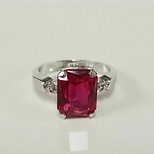 Pink Ruby Engagement Ring Anniversary Gift Ring 2Ct Emerald Cut Solitaire Ring 925 Sterling Silver 14K White Gold Plated