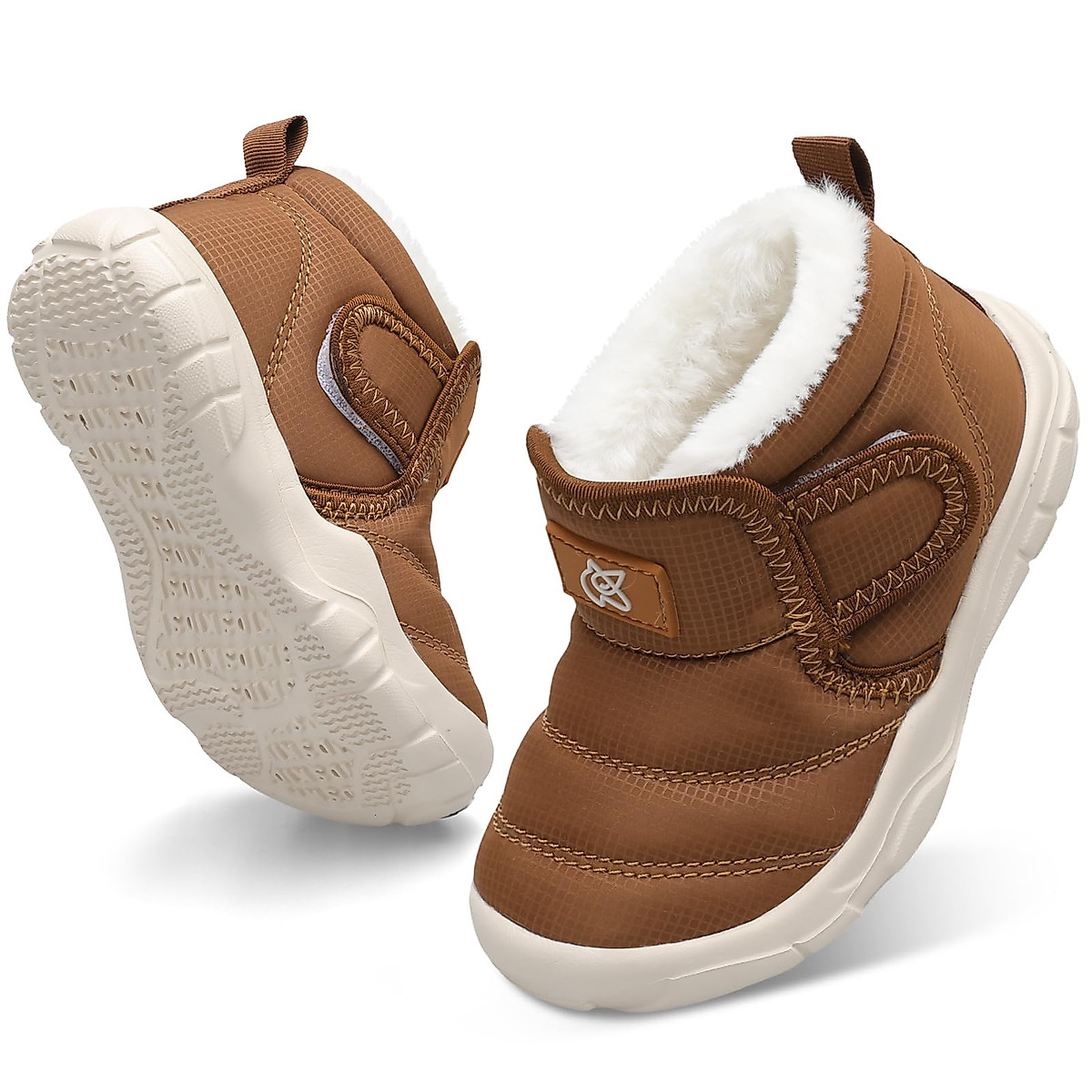 QFH Baby Cute Boots Toddler Anti Collision Shoes Non Slip Winter Walking Shoes Unisex First Walking Sneakers Brown 2.5-3 Years Toddler