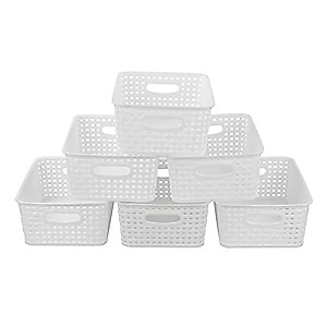 Joyeen 6 Pack Woven Basket, Plastic Small Storage Basket, White
