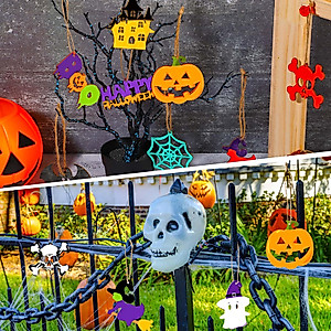 Halloween Crafts for Kids, 60Pcs Unfinished Predrilled DIY Wooden Slices Halloween Painting Crafts Halloween Gifts for Hanging Decoration