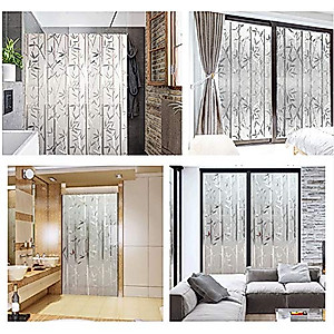 Girl and Cat Window Privacy Film Frosted Removable Glass Covering for Bathroom Office Living Room Anti UV Non-Adhesive Window Decals Window Stickers Unique Bamboo Pattern (23.6 inch X 78.7')