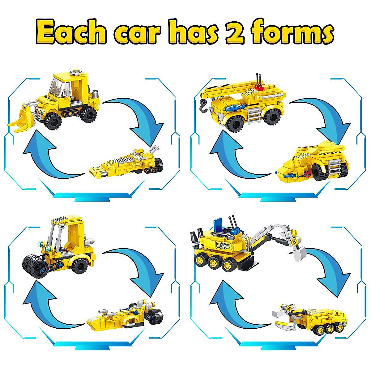 PANLOS 723 PCS Robot Building Kit, 8-in-1 Kids Model Engineering Construction Vehicle Building Blocks Sets, STEM Learning Building Bricks Toys for Kids Children Boys & Girls Age 4-8