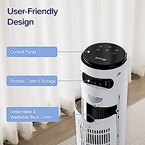 LEVOIT Tower Fan, Oscillating Quiet 42 Inch Fan 25ft/s Velocity 25dB With DC Motor, 12 Speeds Bladeless with Remote Blows Cold Air, 4 Modes, 12H Timer, Standing Fan for Home, White, 9.21D*8.62W*43.9H