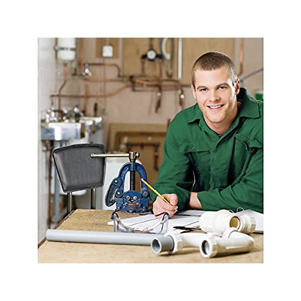 Safco 6664 Diesel Series Industrial Stool W/Back High Base Pewter Leather Seat/Back Pad