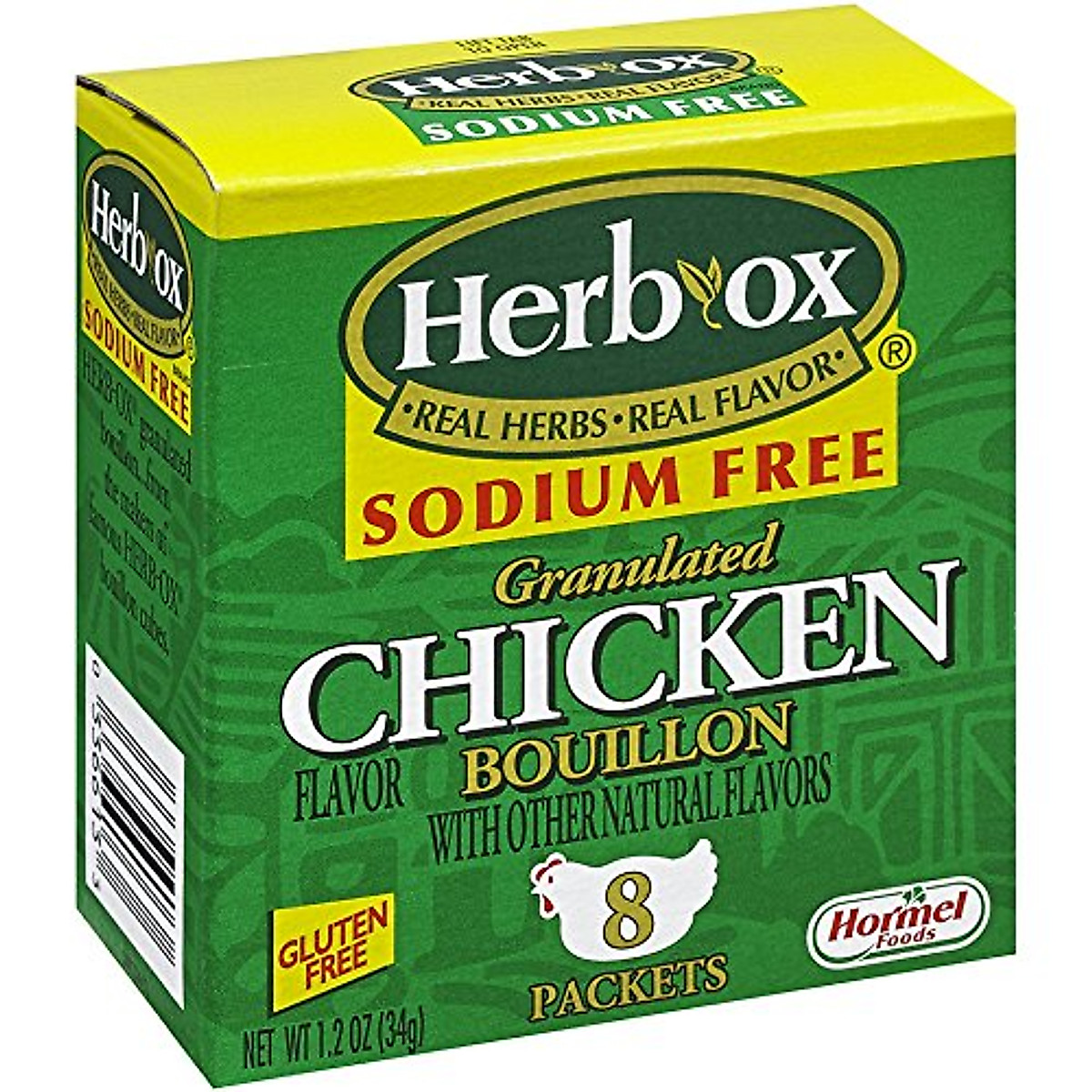 HERB-OX Bouillon - Instant Broth - Granulated - Seasoning - Chicken - Sodium Free - Gluten Free - 1 Box - 8 Packets - 1.2 Ounces