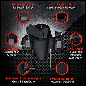 Tactical Pancake Gun Holster Houston - ECO Leather Concealed Carry Soft Material | Suede Interior for Protection | IWB | with Magazine Pouch | Fit: Glock 19 17 20 21 22 23 | Beretta 92 FS, PX4, XDM