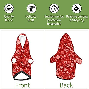 Dog Puppy Hoodies Valentines Day Red Heart Flowers Spring Sweatshirt Pet Hooded Coat Jackets Apparel for Small Dogs