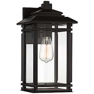 John Timberland North House Mission Traditional Outdoor Wall Light Fixture Matte Black Metal 16" Clear Glass Shade for Exterior House Porch Patio Outside Deck Garage Yard Front Door Garden Home
