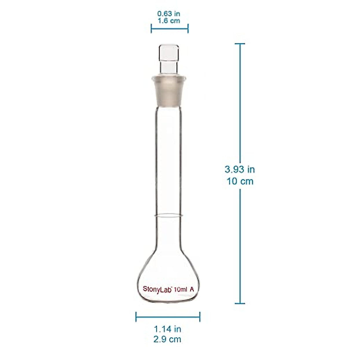 stonylab Glass Volumetric Flask Class A with Glass Stopper, Borosilicate Glass Heavy Wall Volumetric Flask Tolerance ±0.02 ml, 10 ml