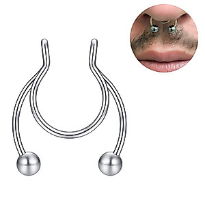 1 Pcs Nose Rings Hoop 18 Gauge Non Piercing Stainless Steel Clip On Fake Faux Septum Clicker Nose Hoop Ring Piercings Jewelry for Women Men Flower Nose Hoop (Silver, One Size)