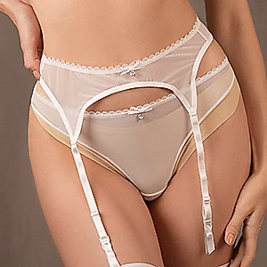 Varsbaby Women Sexy Suspender Belt with Stockings Plus Size Garter Belts and Stocking Sets (M,White)